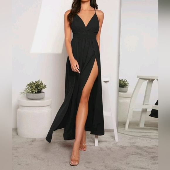 Dresses | New Chic Dramatic Double Split Leg Halter Cami Dress Deep ...